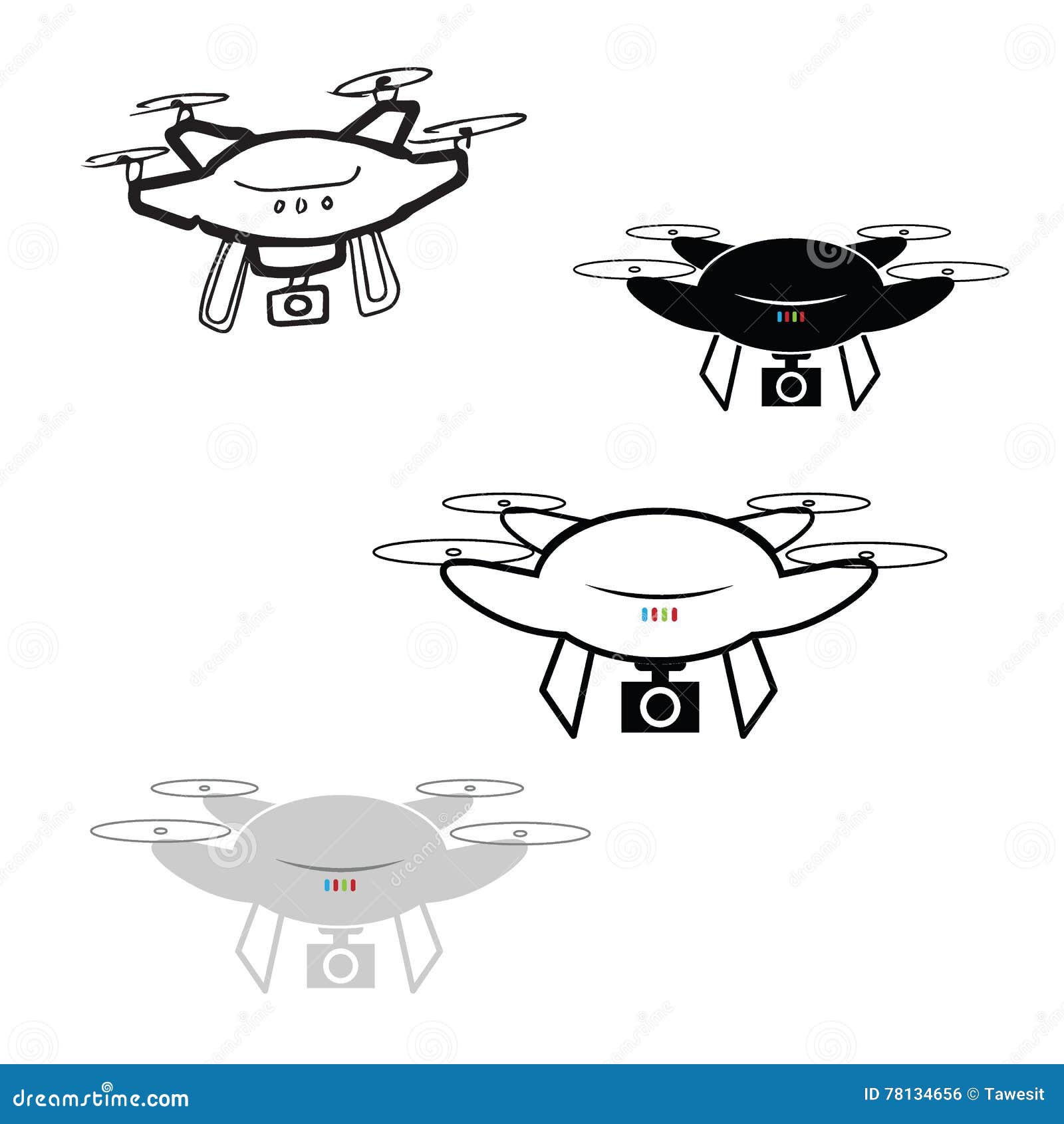 Drone Quadcopter with Camera Icons Stock Vector - Illustration of ...