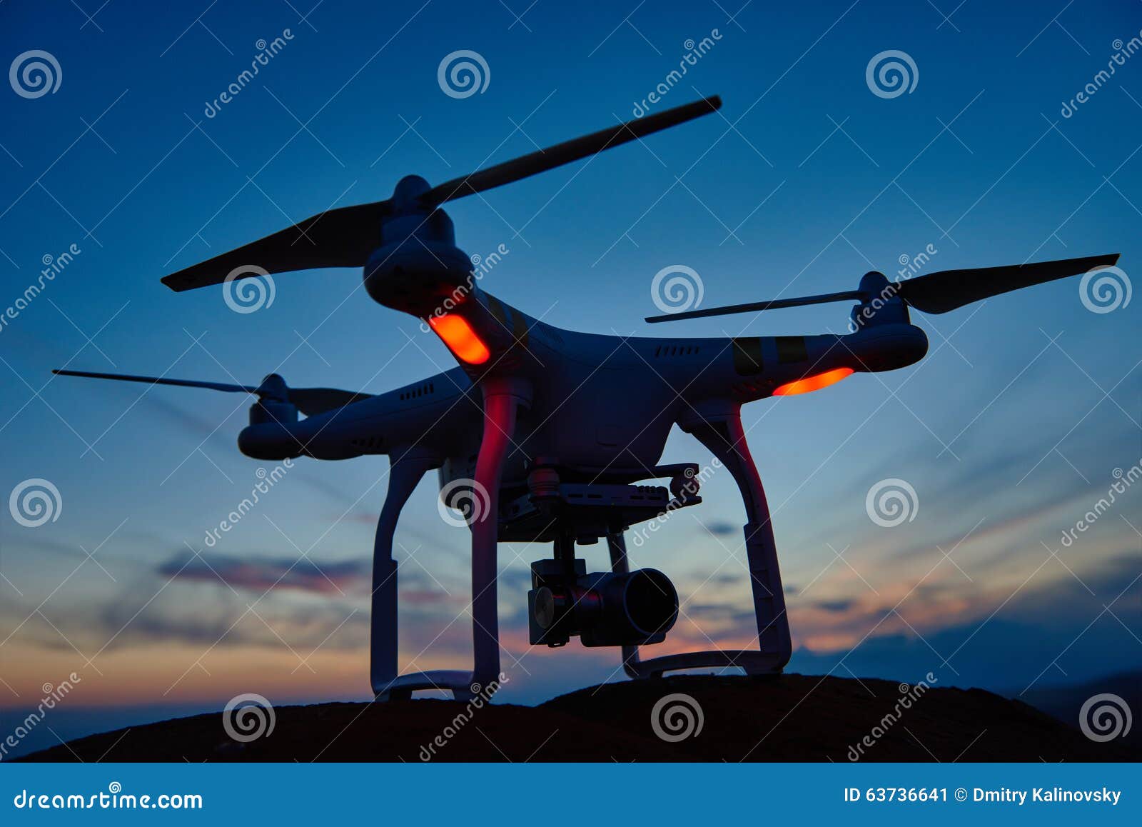 Drone Quadrocopter with Digital Camera at Sunset Stock Image - Image of ...