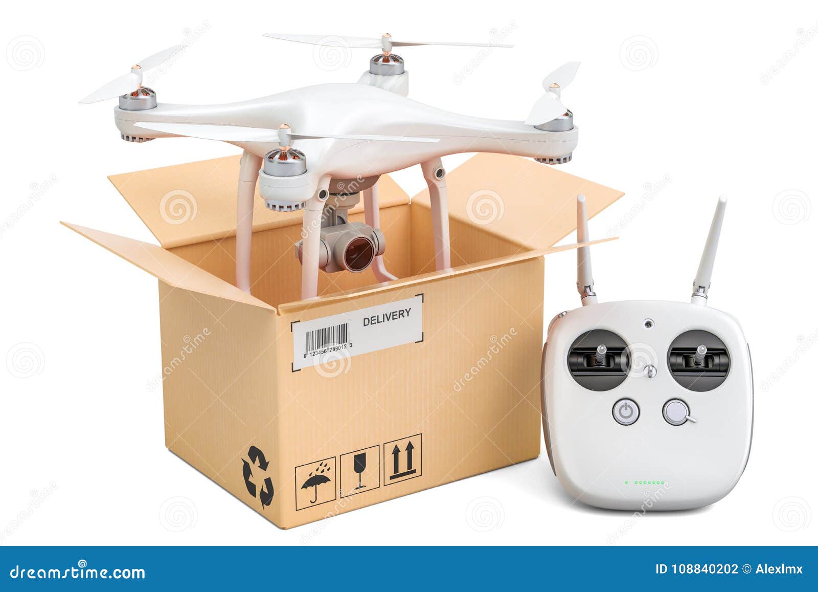 Drone Quadrocopter with Remote Control Inside Cardboard Box, Del Stock ...
