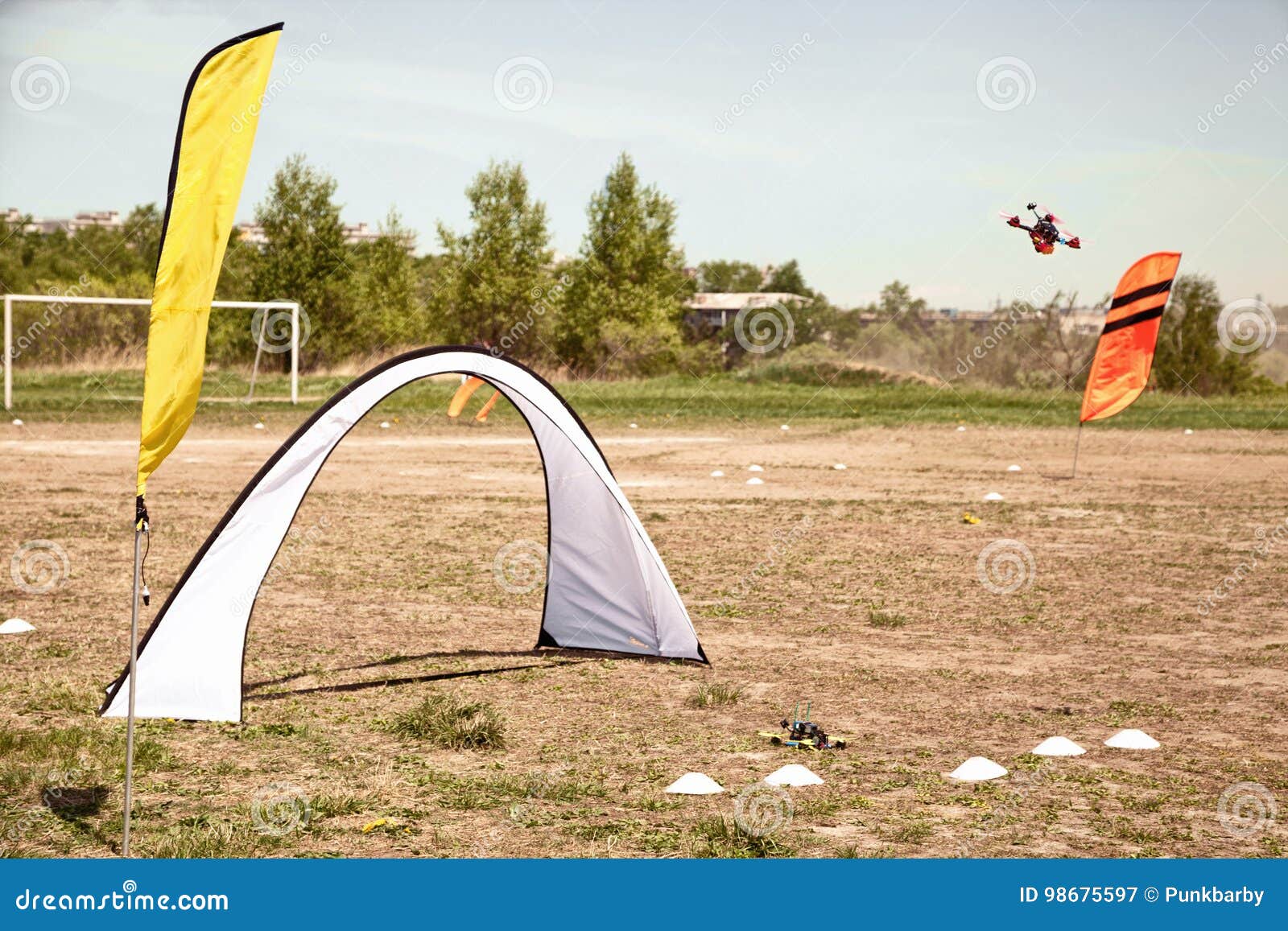 Drone Racing in a Field with Gates and Flags Stock Image - Image of ...
