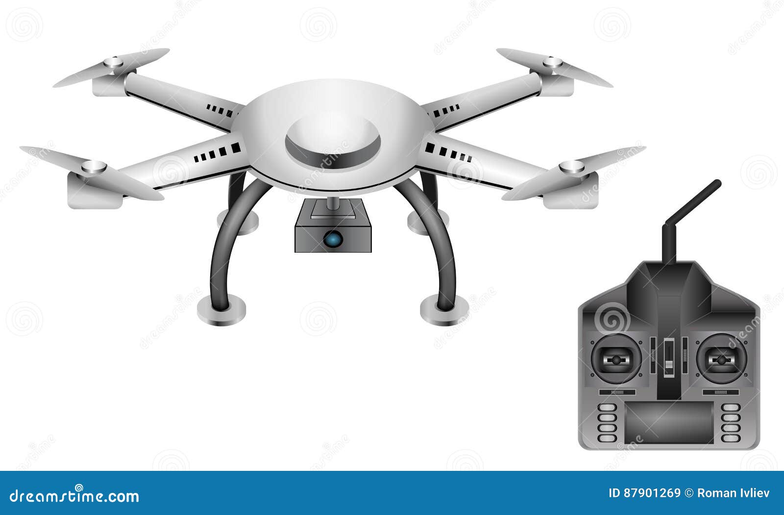 Drone with Remote Control. Front-to-top View. Stock Vector ...