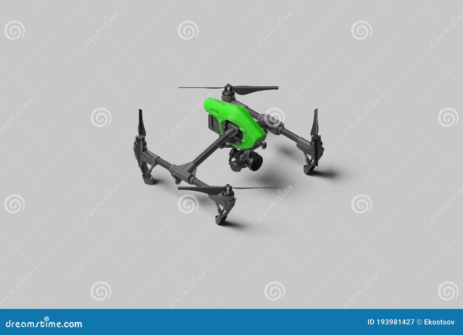 Drone with Remote Control on Gray Monochrome Background. Green ...