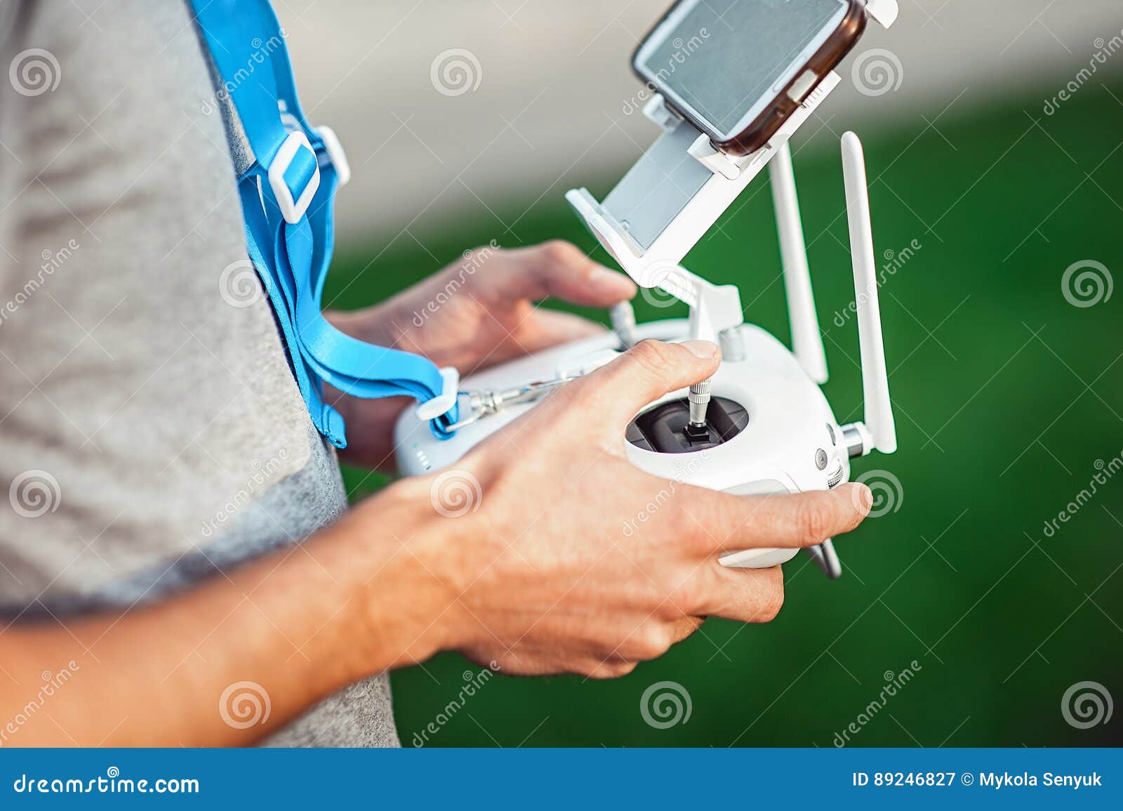 Drone Remote Control in Hand of a Man. Man Operating of Flying Drone ...