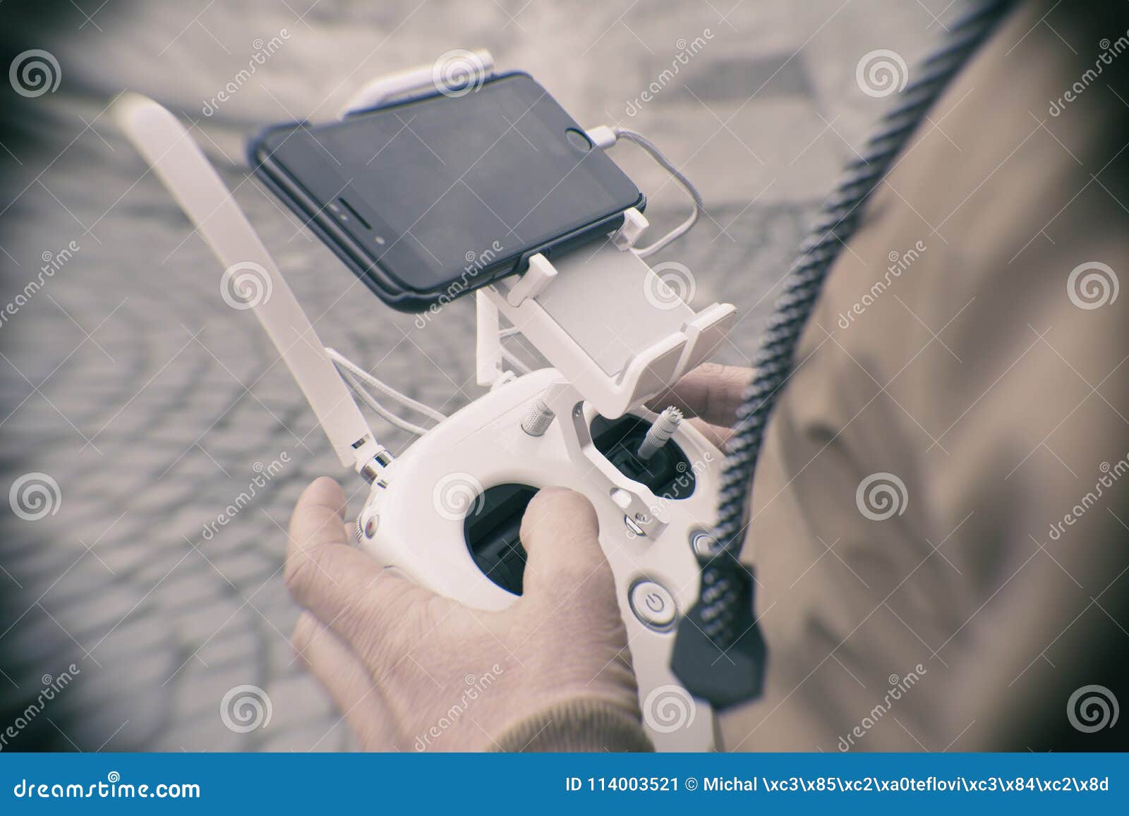 Drone Remote Control in Hand Man.Man Operating of Flying Drone Stock ...