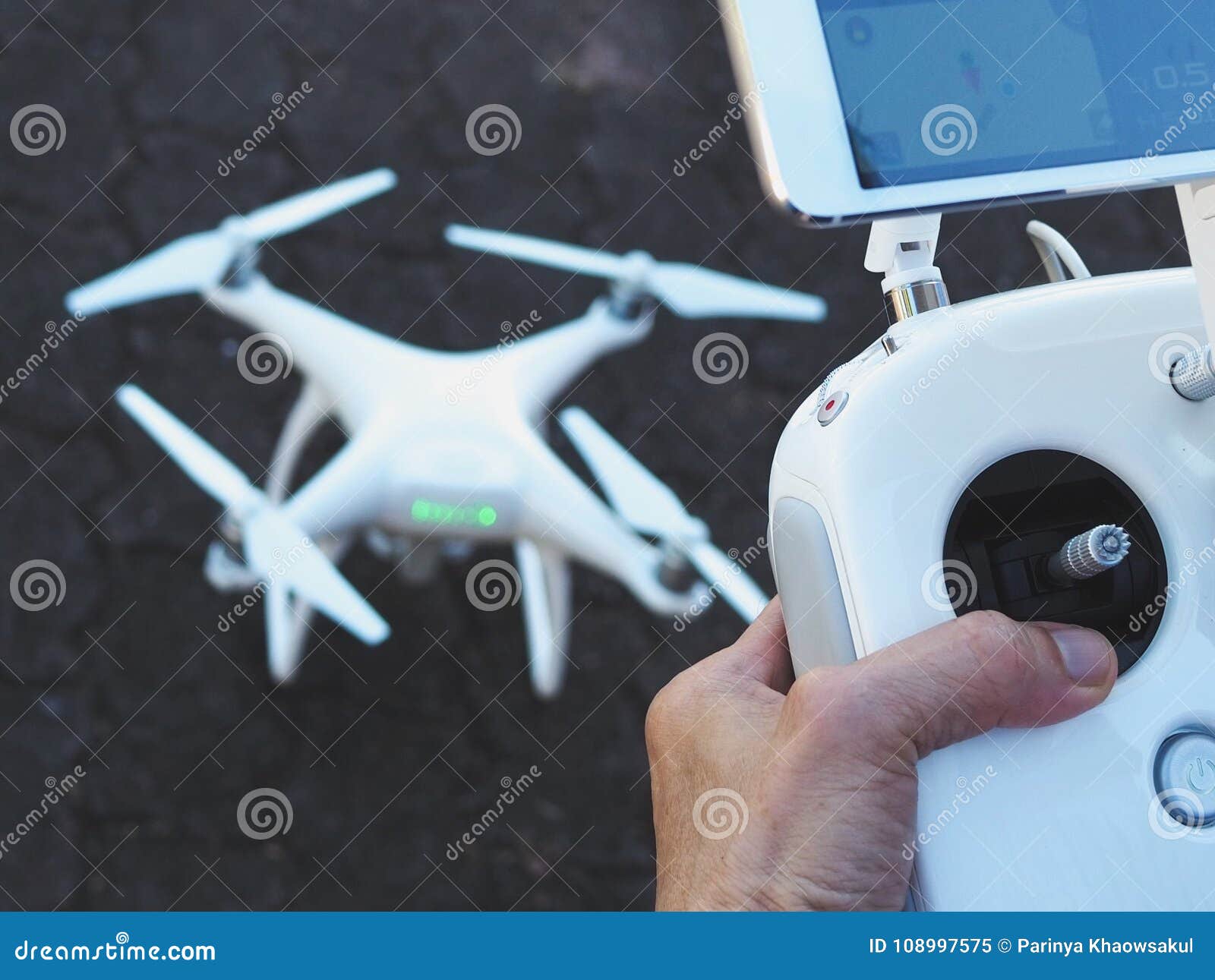 Drone with Remote Control in Hand Man Stock Image - Image of hand ...