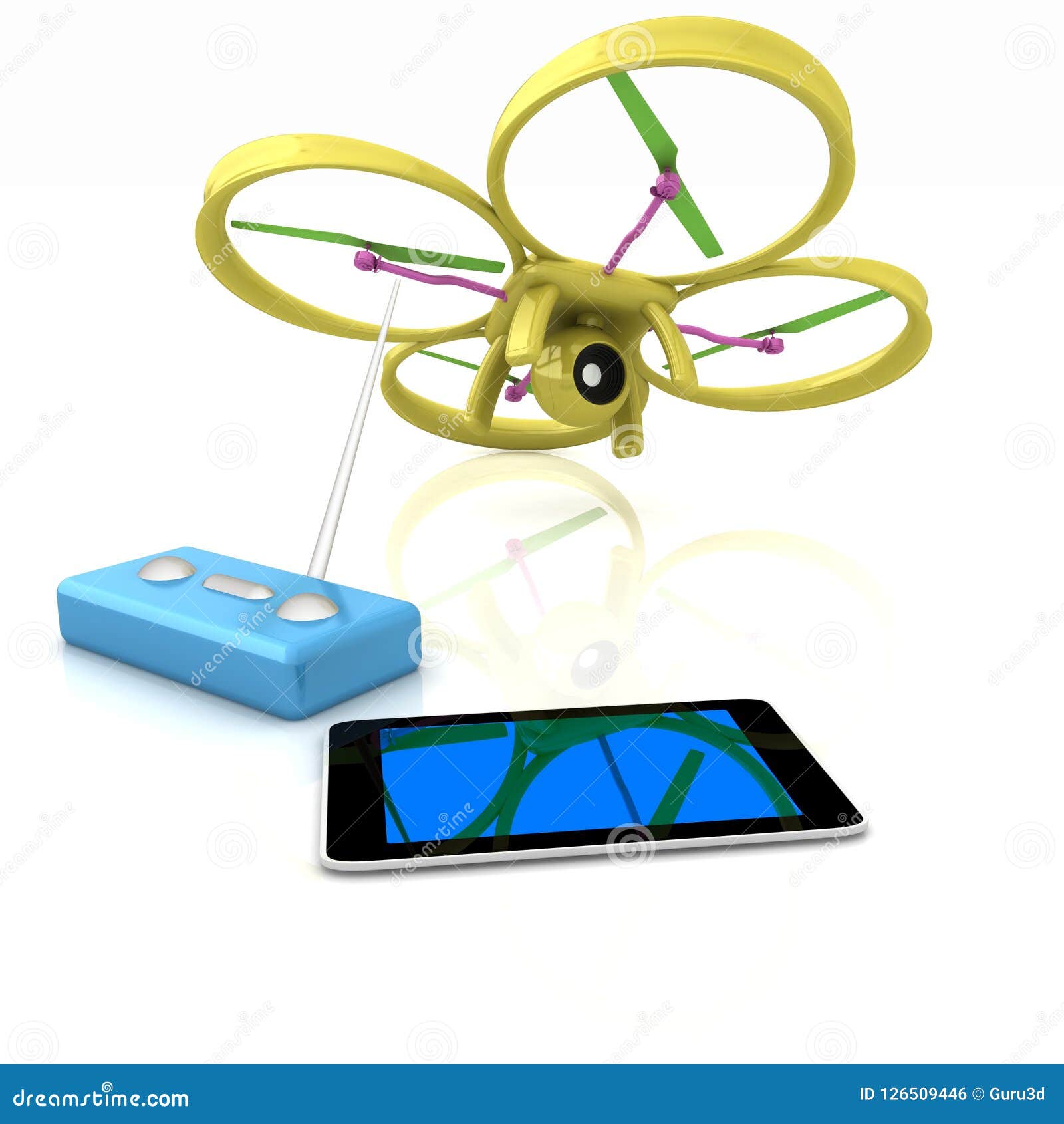 Drone, Remote Controller and Tablet PC Stock Illustration ...
