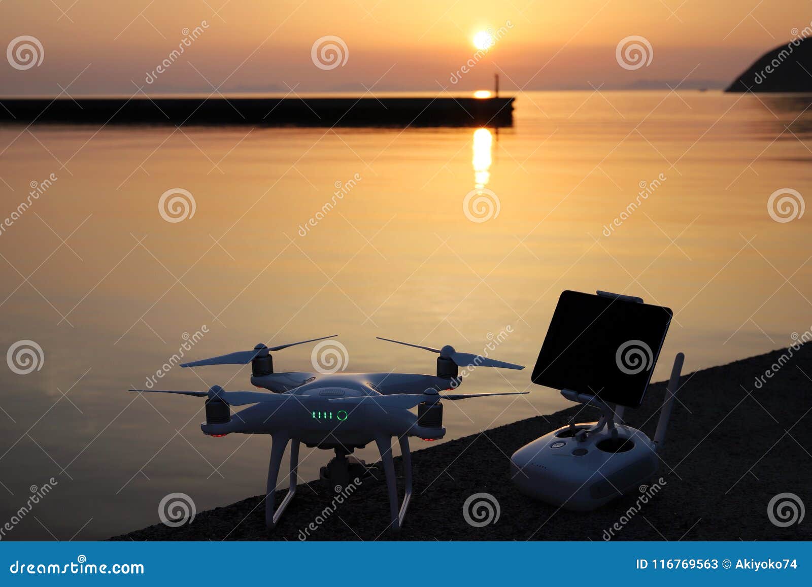 Drone and Remote Controller in Sunset Stock Image - Image of camera ...