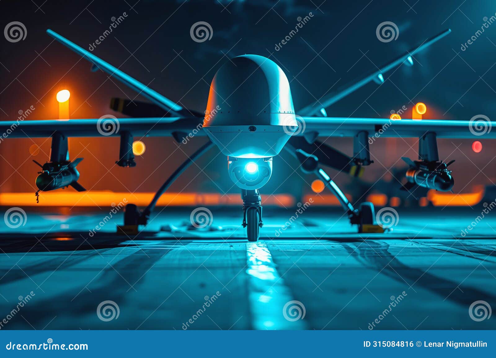 Drone on Runway at Night with Illuminated Navigation Lights Stock Photo ...