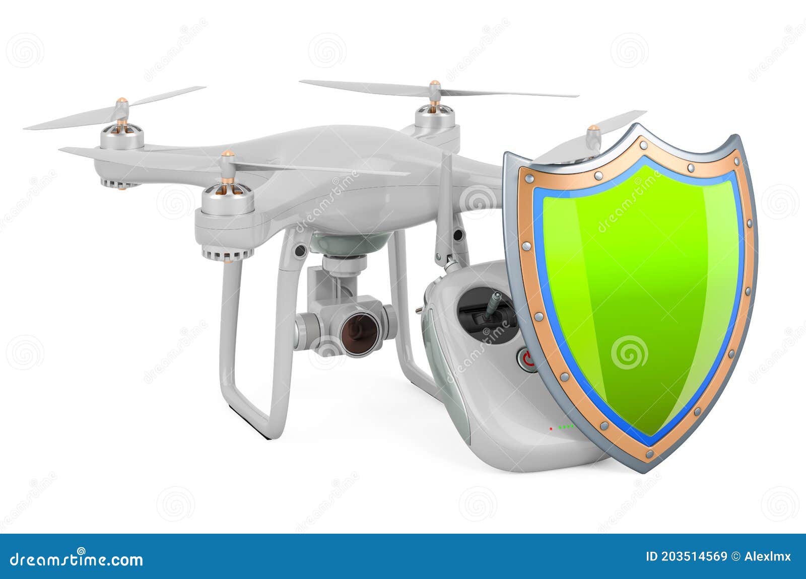 Drone with Shield, 3D Rendering Stock Illustration - Illustration of ...