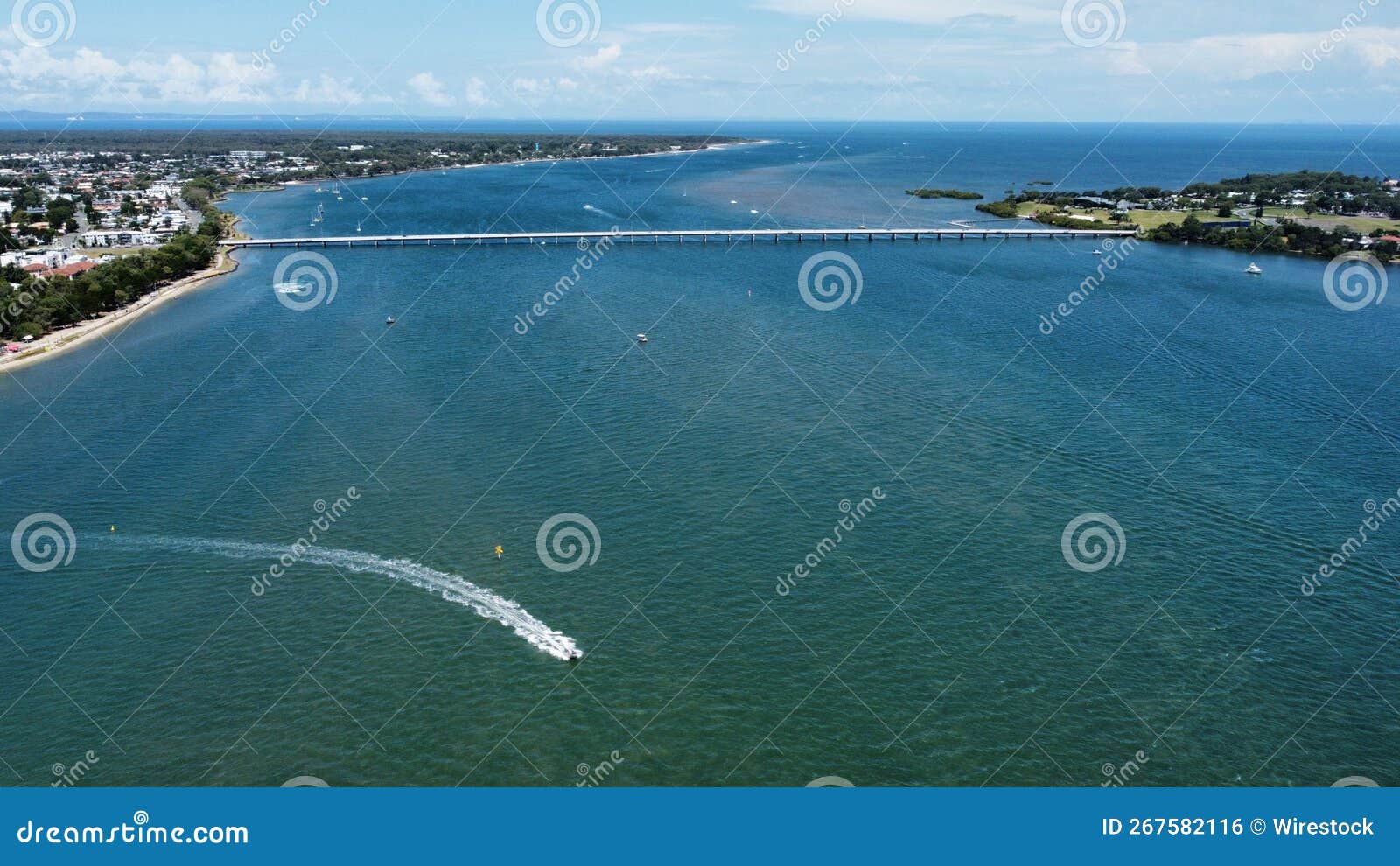 Drone Shot of a Bridge Over a Sea Connecting Two Islands Stock Photo ...