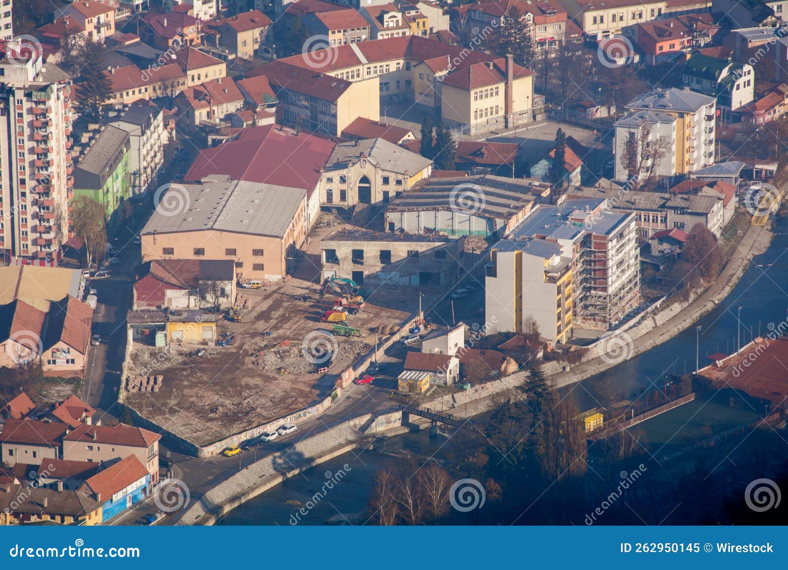 Drone Shot of a Cityscape with a River in Kriva Reka Stock Image ...