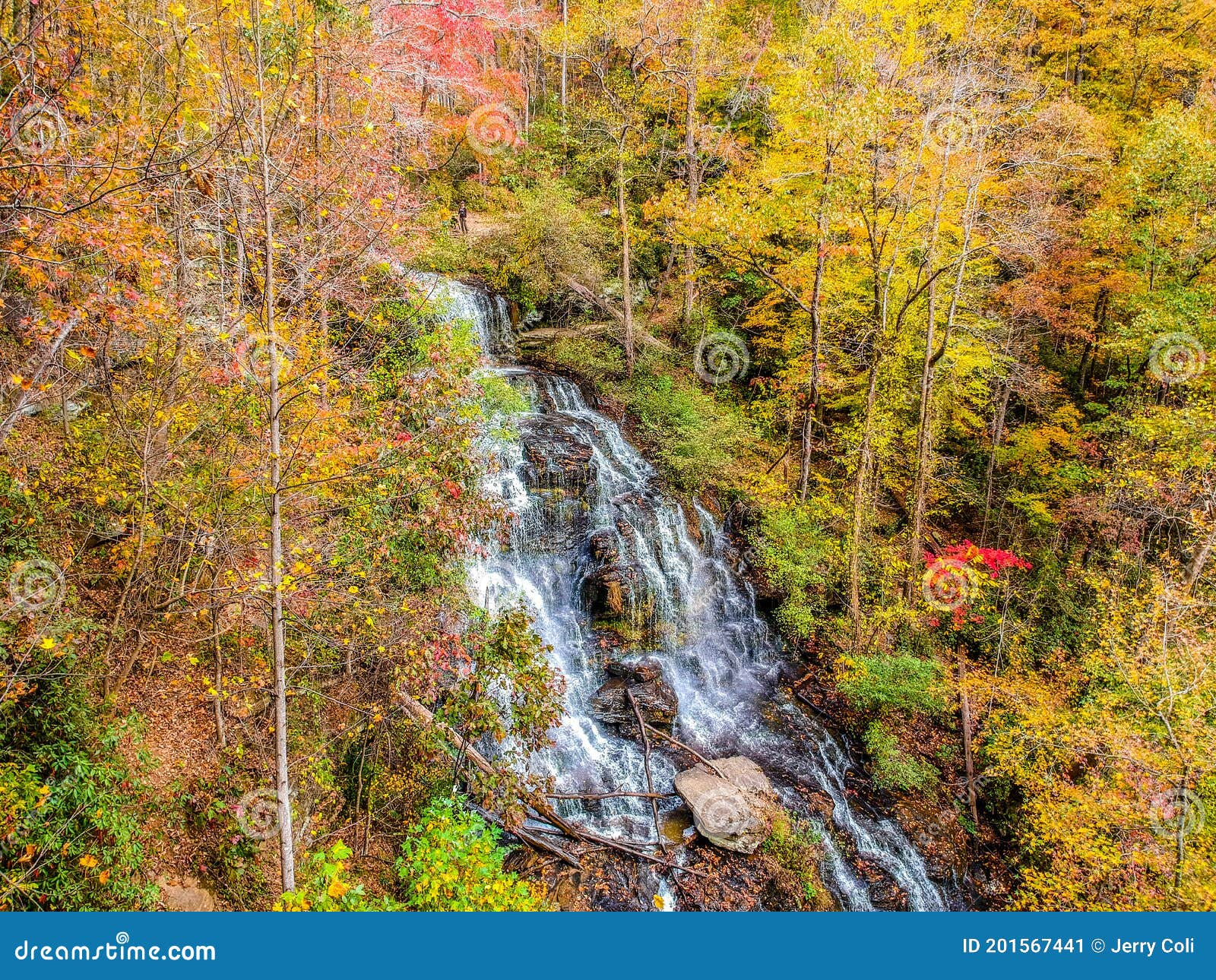 Drone Shot of Issaqueena Falls, Walhalla, South Carolina Stock Image ...