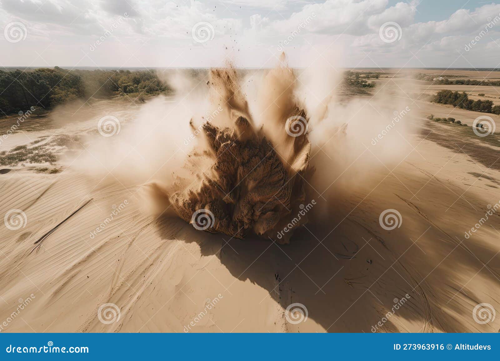 Drone Shot of Sand Explosion, with the Dramatic Force and Power of the ...