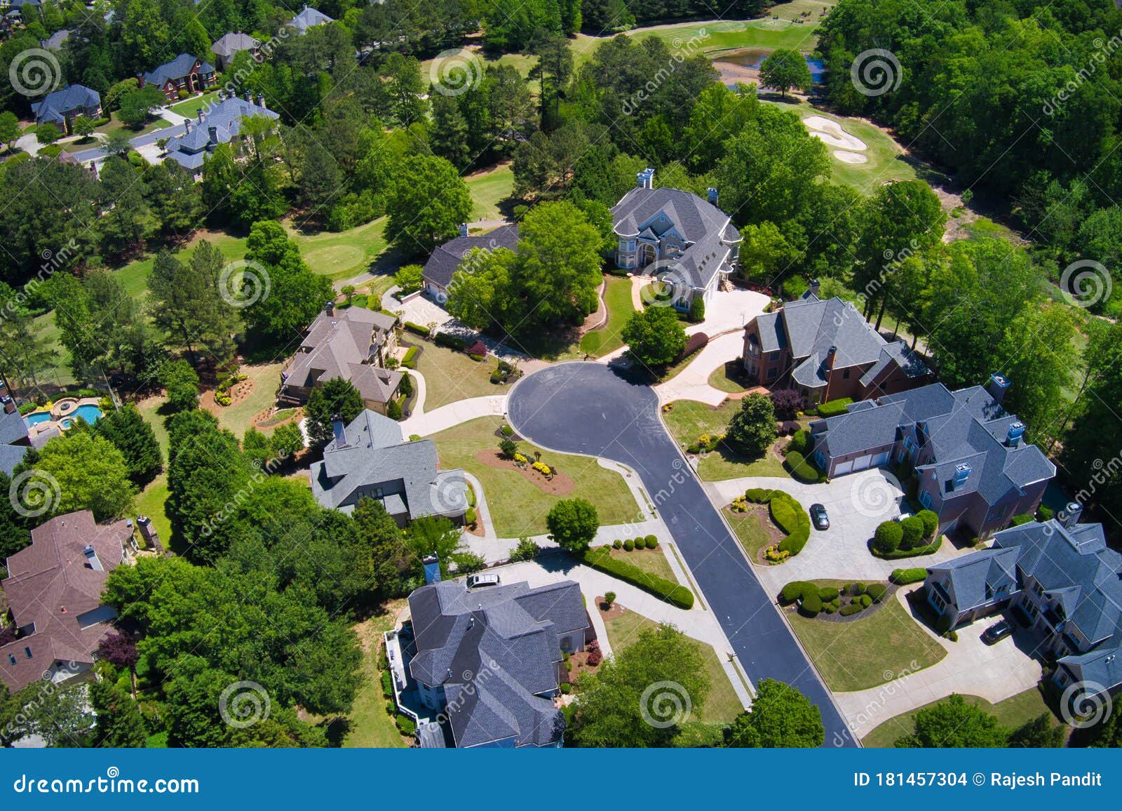 A Panoramic Aerial View of a Sub Division in an Upscale Suburb in USA ...