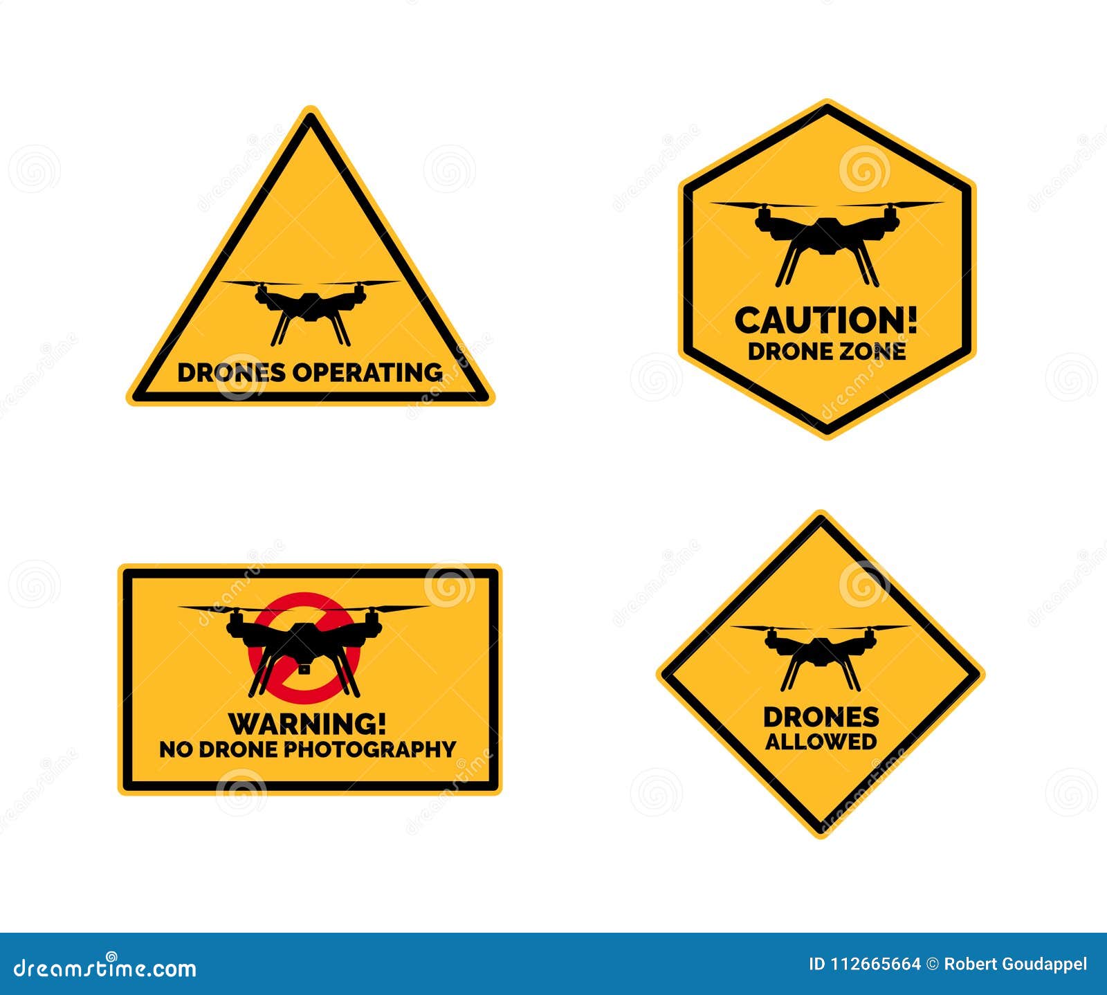 Drone Signs Caution stock vector. Illustration of prohibited - 112665664