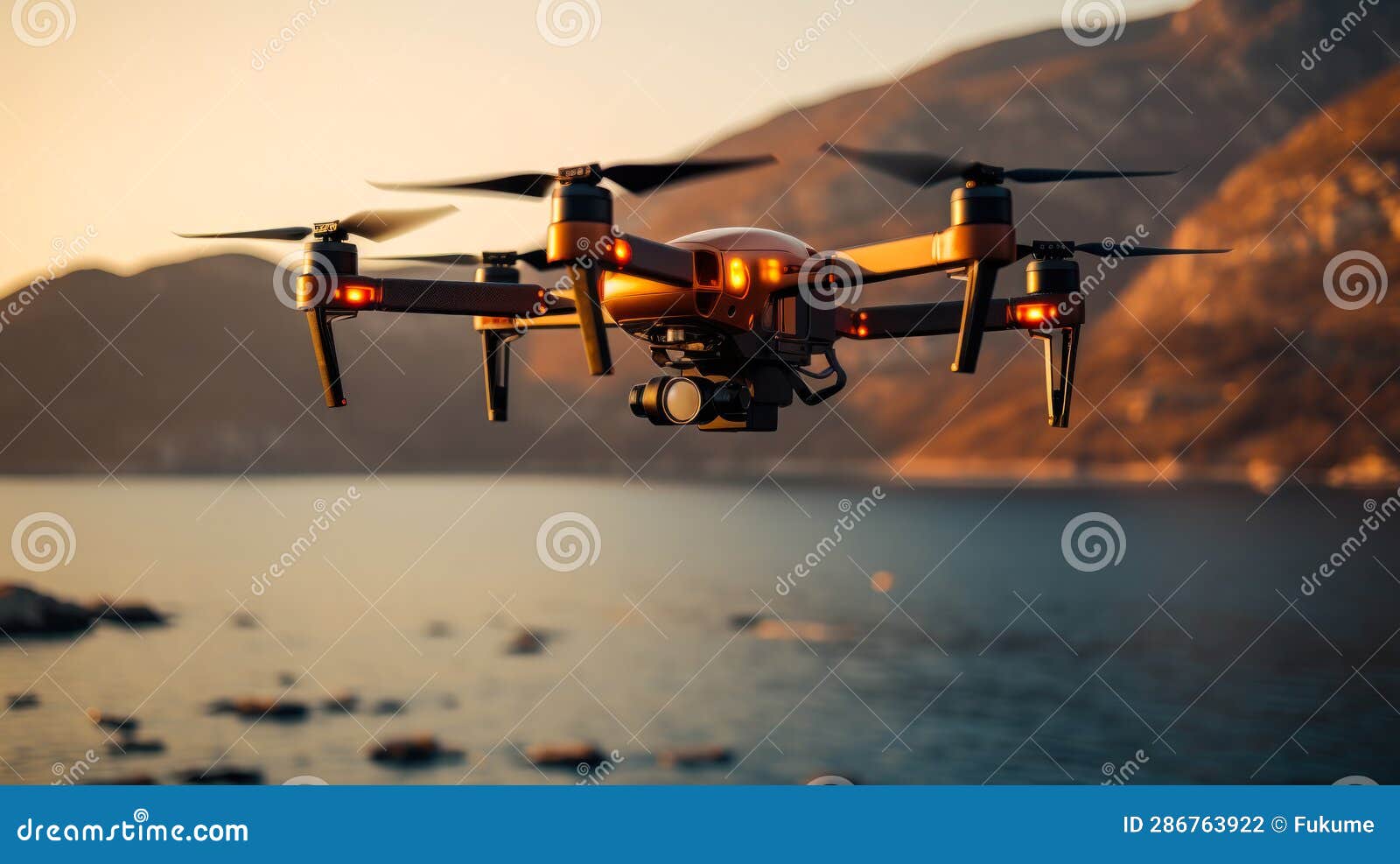 Drone in the Sky Filming the Sunset in the Evening Generative Ai Stock ...