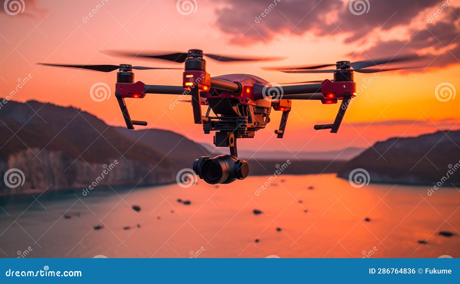 Drone in the Sky Filming the Sunset in the Evening Generative Ai Stock ...