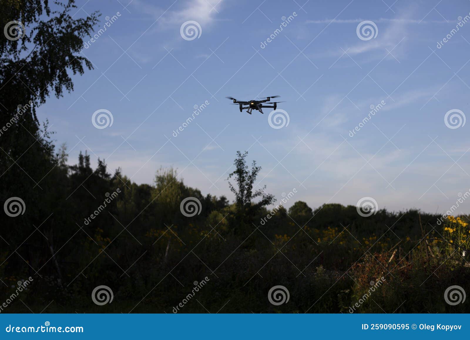 Drone in Sky. Drone Flight Over Forest Stock Image - Image of copter ...