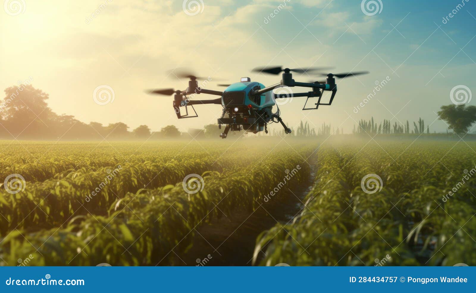 A Drone Spraying Crops in a Precision Agriculture Setting, Illustrating ...