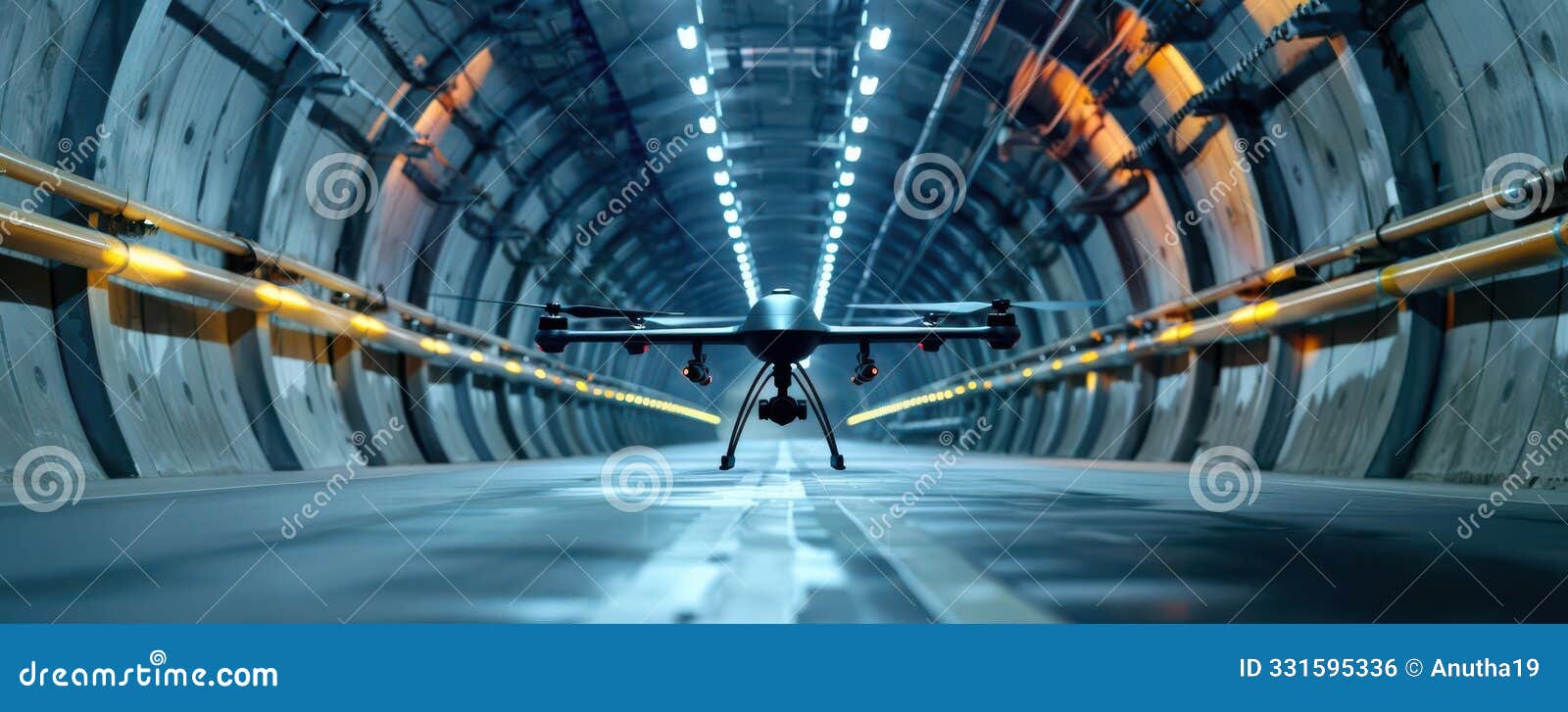 Drone Surveillance in a High-tech Tunnel, Showcasing Advanced Security ...