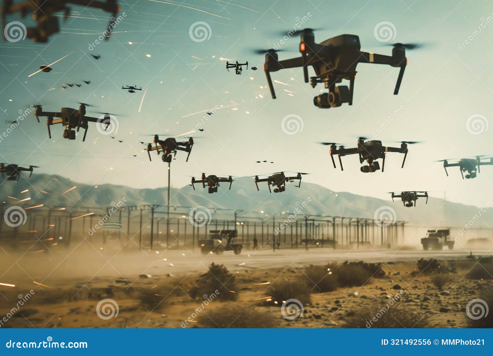Drones Swarm Flying for Military Action Mission Stock Illustration ...