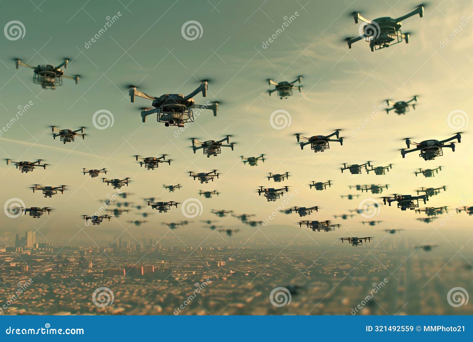 Drones Swarm Flying for Military Action Mission Stock Illustration ...