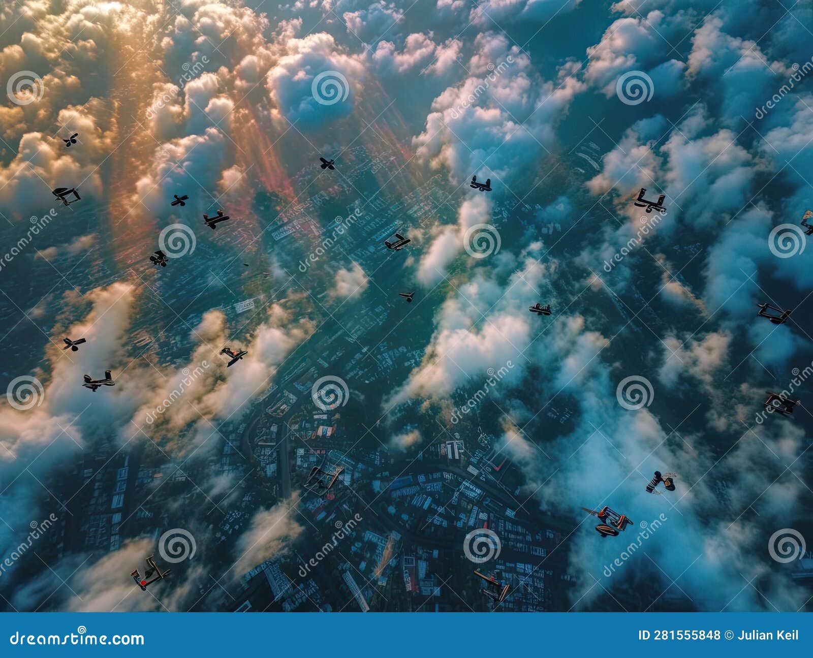 Drone Swarm Forms Aerial Patterns Stock Illustration - Illustration of ...