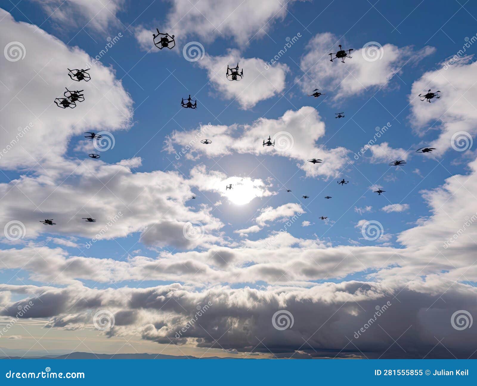 Drone Swarm Forms Aerial Patterns Stock Illustration - Illustration of ...
