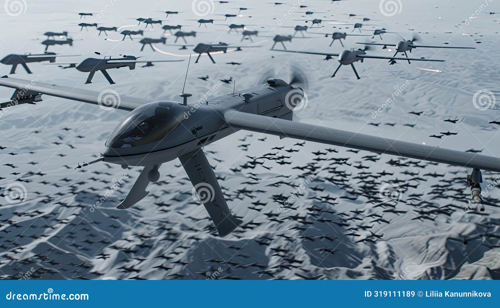 A Drone Swarm, Including a Small UAV, As they Gather Intelligence in ...