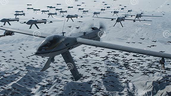 A Drone Swarm, Including a Small UAV, As they Gather Intelligence in ...