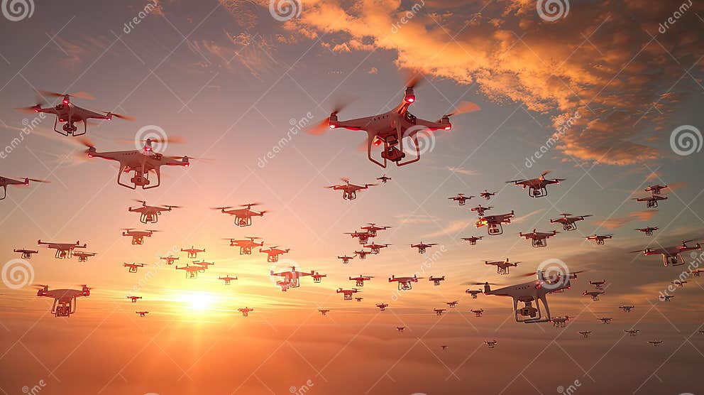 A Drone Swarm, Including a Small UAV, As they Gather Intelligence in ...