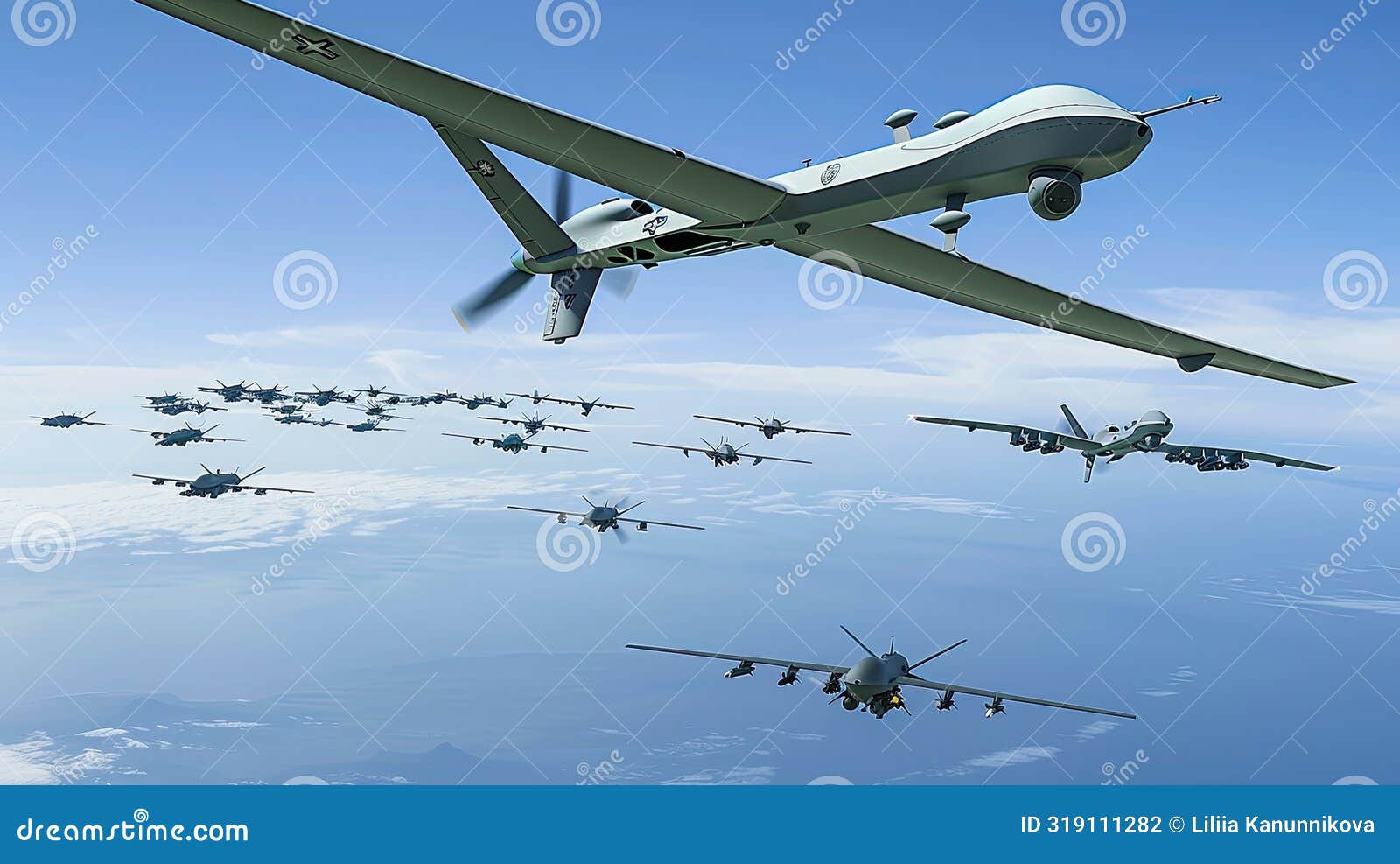 A Drone Swarm, Including a Small UAV, As they Gather Intelligence in ...