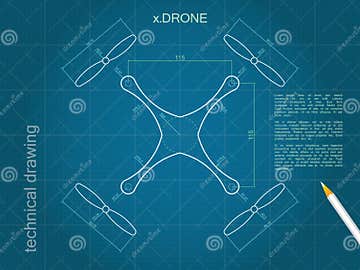 Drone Technical Design. Blueprint Drawing Top Drone Vector Stock Vector ...