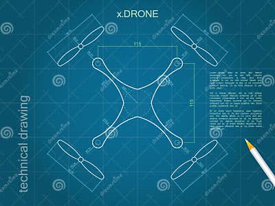 Drone Technical Design. Blueprint Drawing Top Drone Vector Stock Vector ...