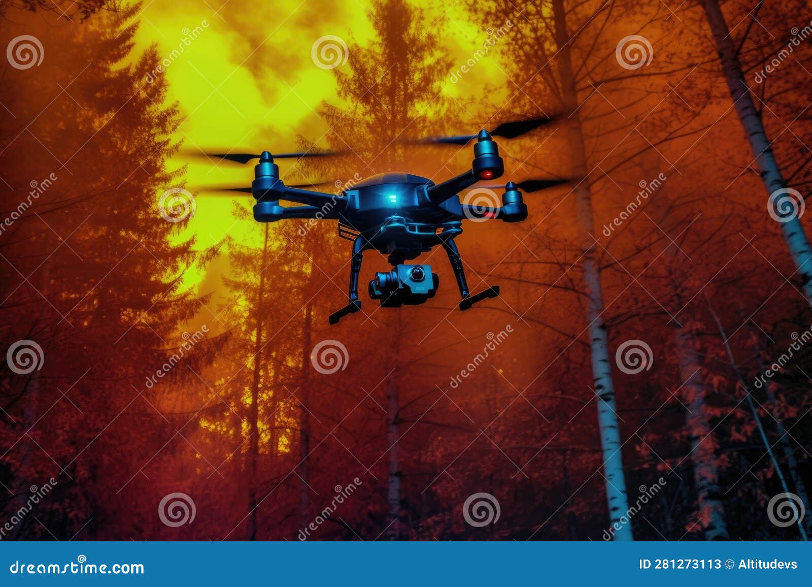 Drone with Thermal Camera Scanning a Forest Stock Image - Image of ...