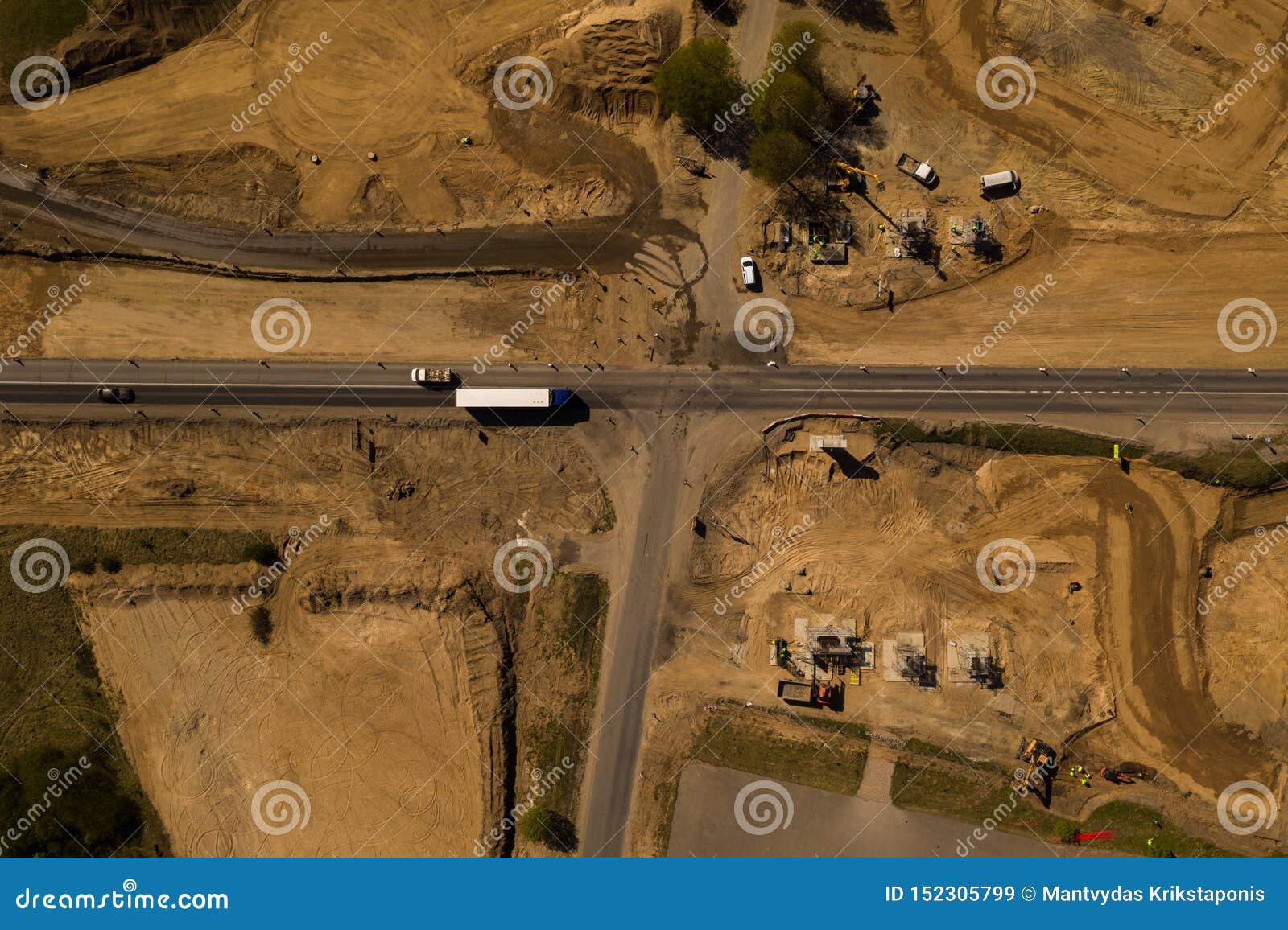 Drone Top Down View of Road and Construction Stock Image - Image of ...
