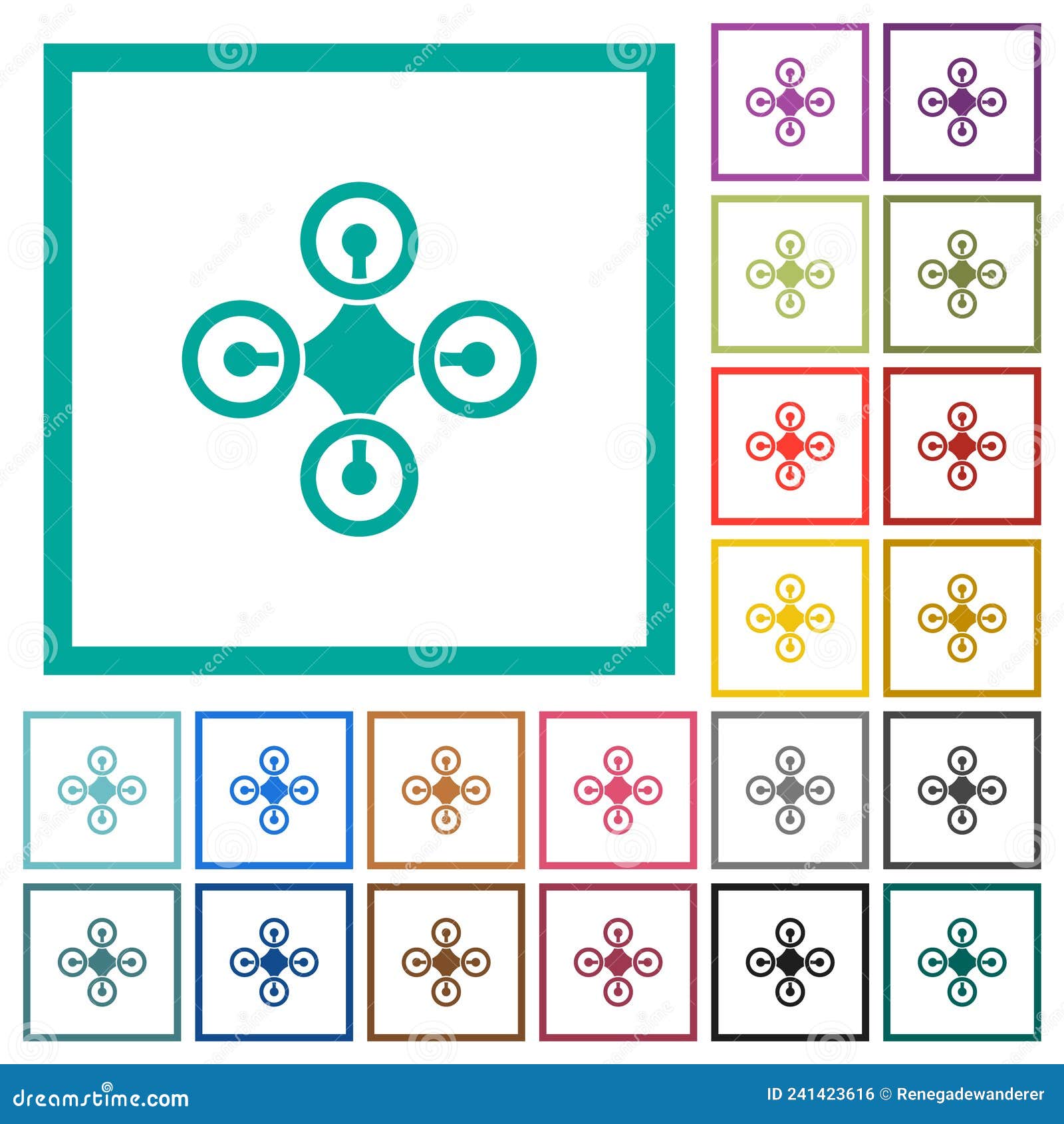 Drone Top View Solid Flat Color Icons with Quadrant Frames Stock Vector ...