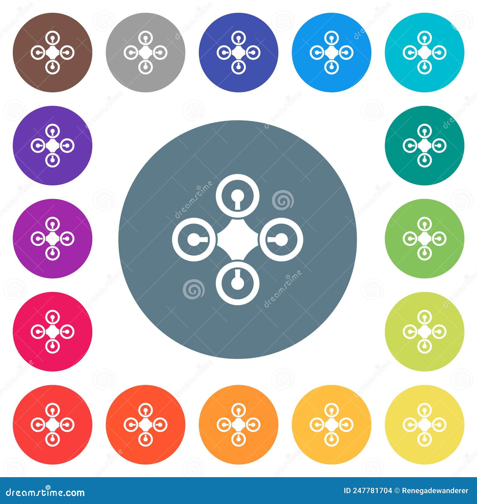 Drone Top View Solid Flat White Icons on Round Color Backgrounds Stock ...