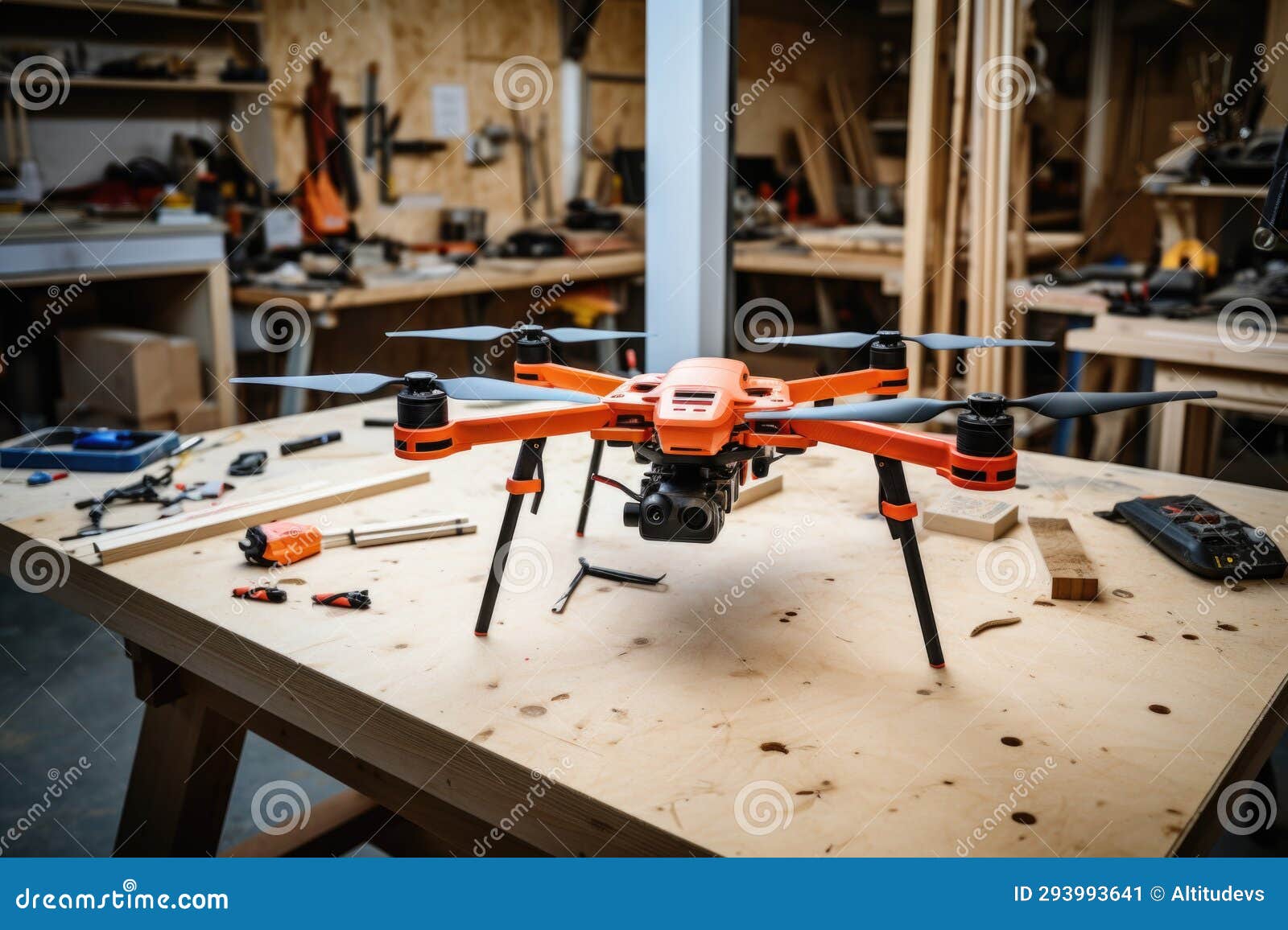 Drone Under Construction on a Workbench Stock Image - Image of ...