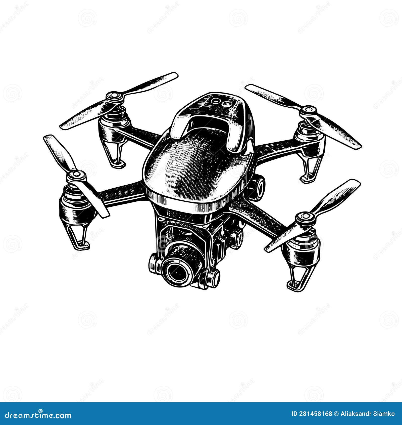 Drone Vector Drawing. Isolated Hand Drawn Object, Engraved Style ...