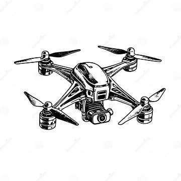 Drone Vector Drawing. Isolated Hand Drawn Object, Engraved Style ...