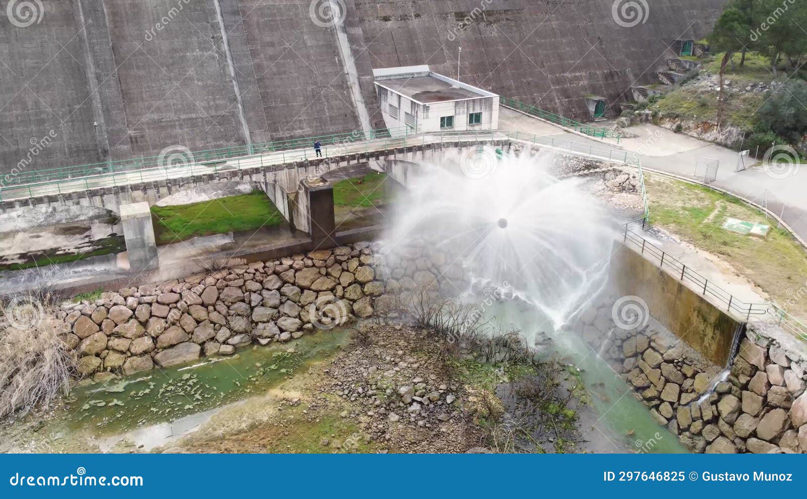 Drone Video of the Relief Valve at the Base of a Gravity Dam Operating ...