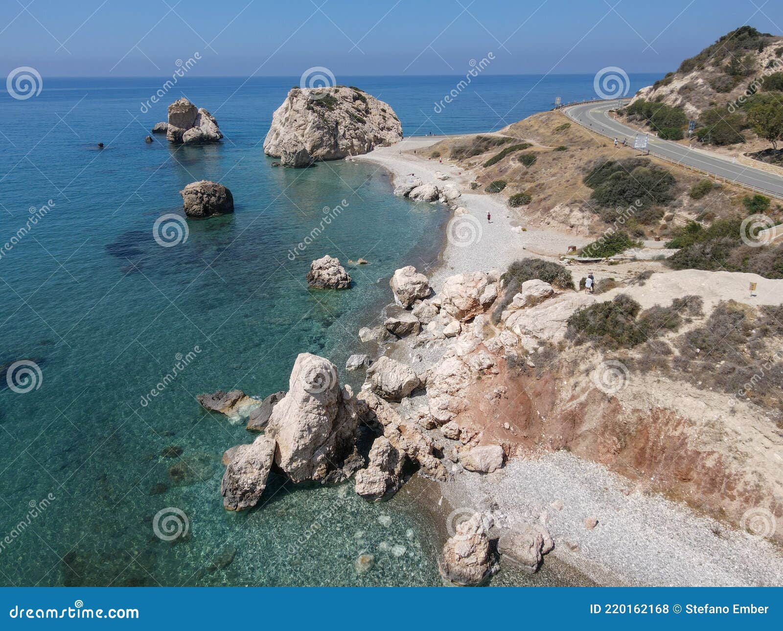 Drone View at Aphrodite`s Rock and Beach in Cyprus Stock Photo - Image ...