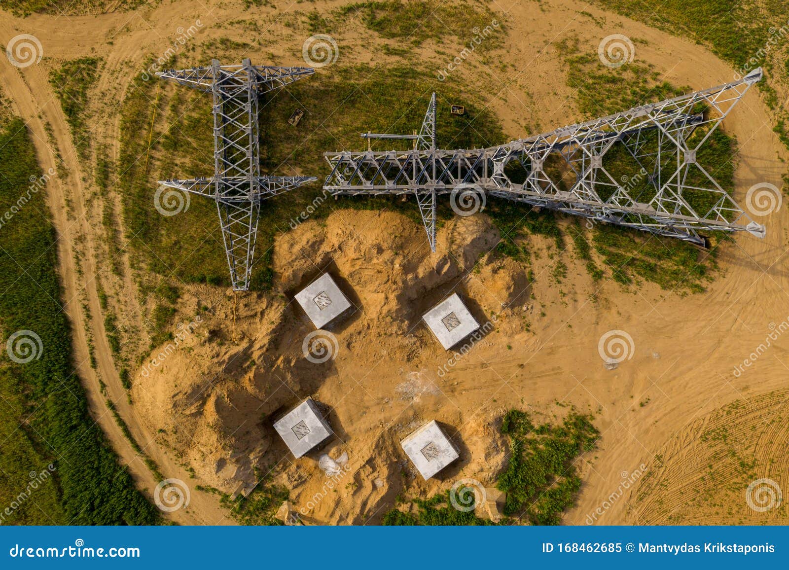 Drone View of Assembling of Electric Pole Stock Image - Image of ...