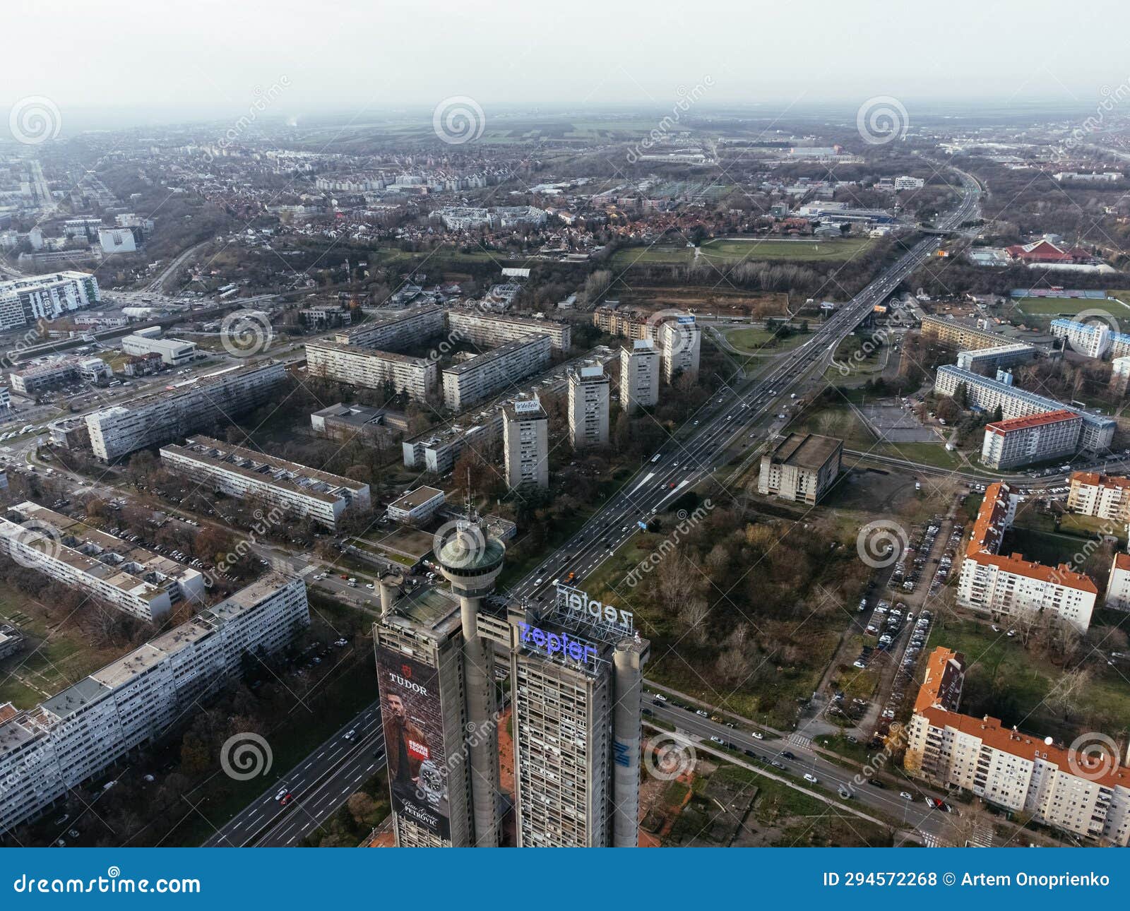 Drone View of the Genex Tower, New Belgrade District, Serbia. Europe ...