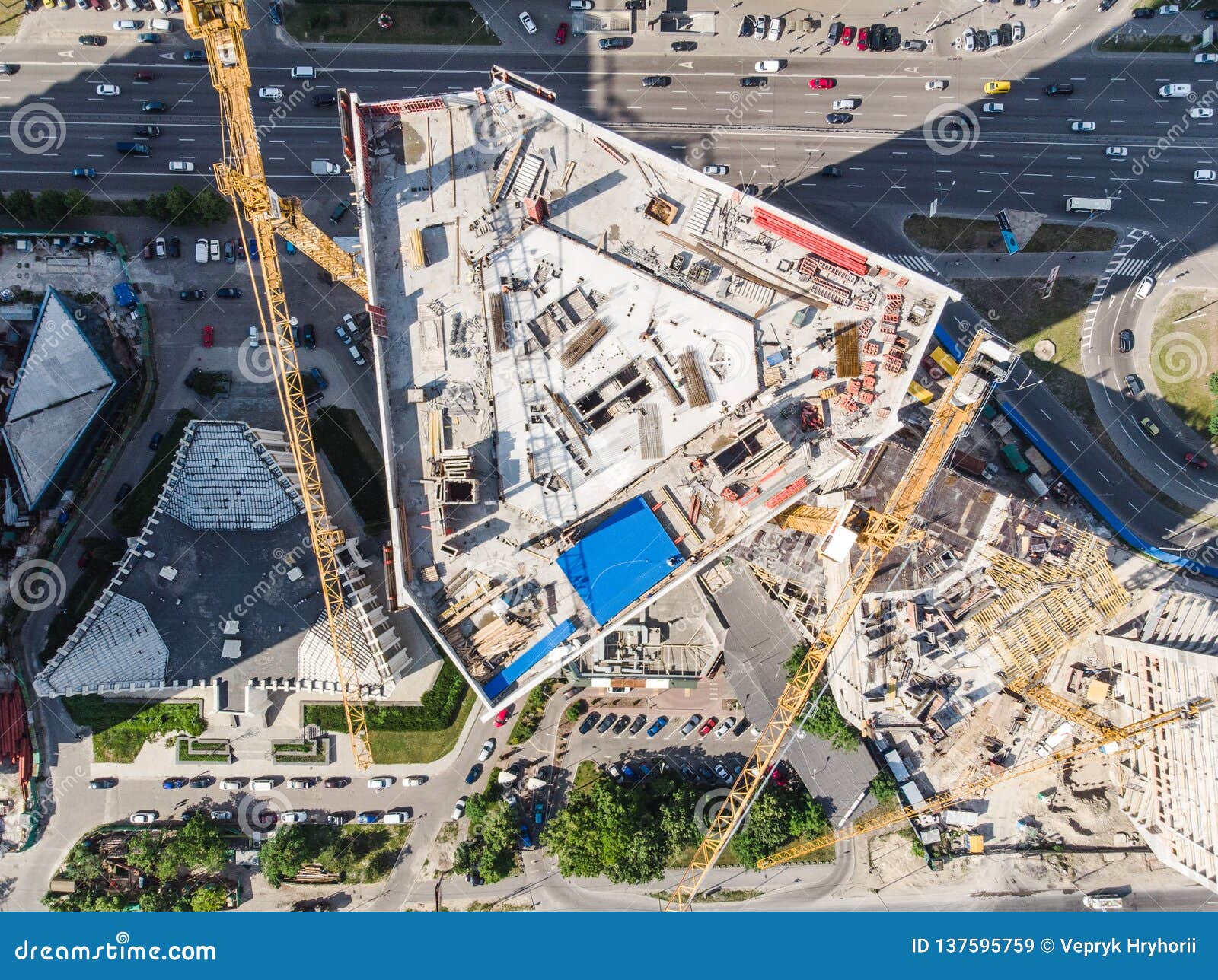 Drone View on Building Under Construction Stock Image - Image of view ...