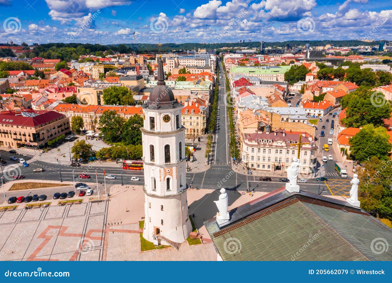 Drone View of the Cathedral Square of Vilnius Under a Blue Cloudy Sky ...