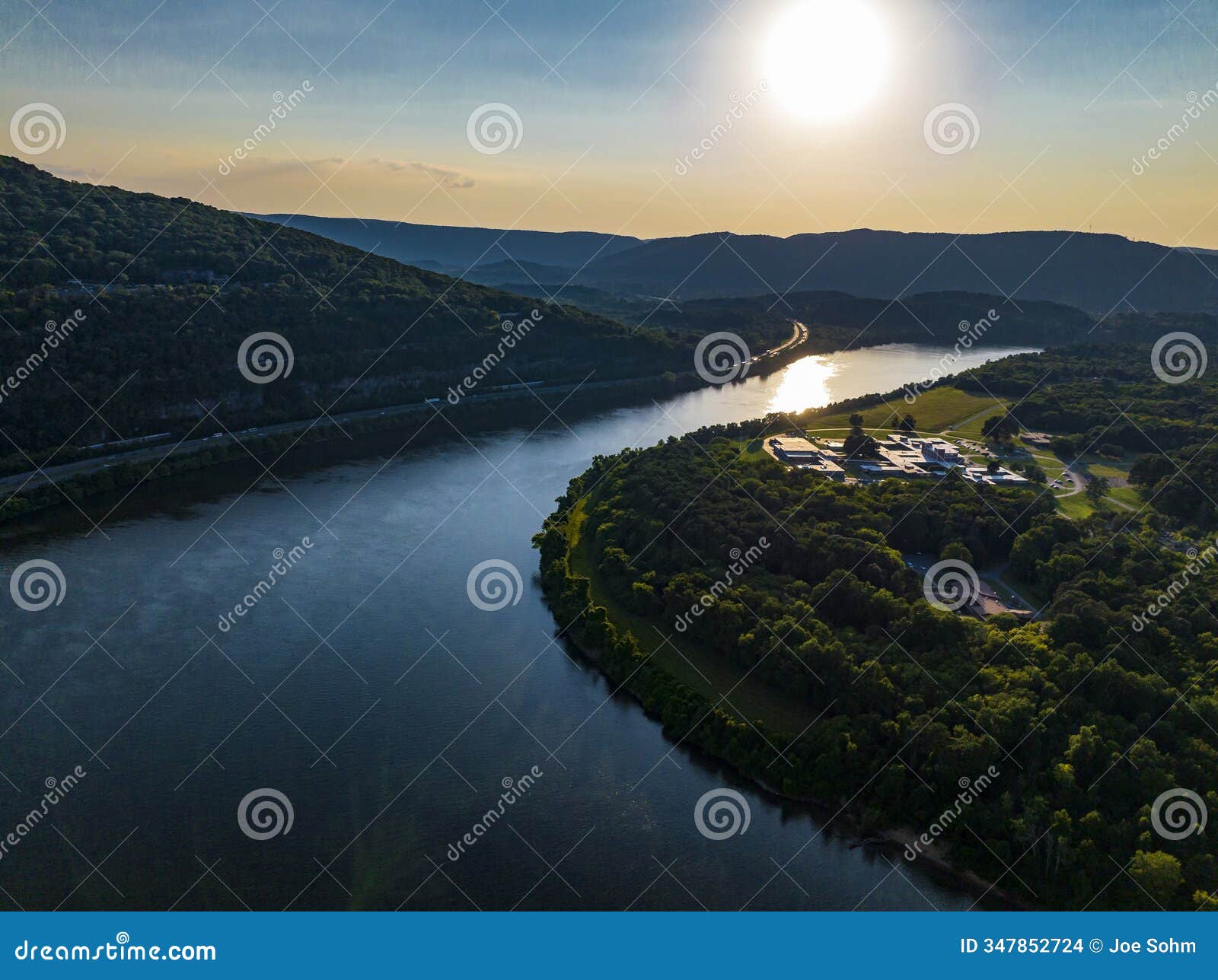 Drone View of Chattanooga TN. and the Tennessee River Stock Photo ...
