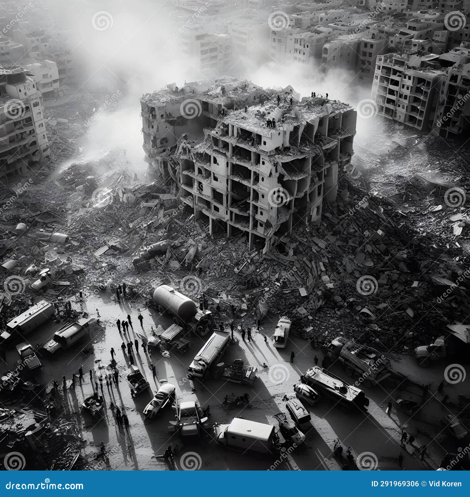 Drone View of a City after a Devastating War. Stock Illustration ...