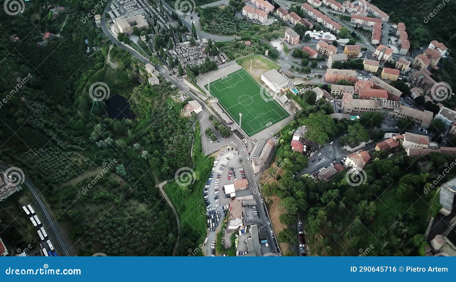 Drone View of a Football Stadium in a Small Town Stock Footage - Video ...